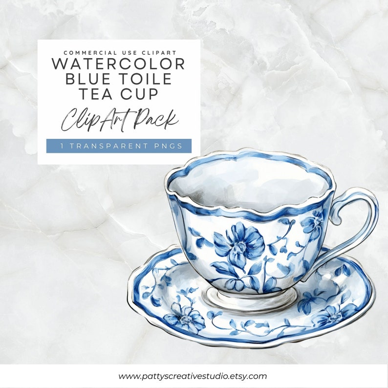 Blue Toile Tea Cup Saucer 1 Image Clipart Blue Chinoiserie Teacup ...