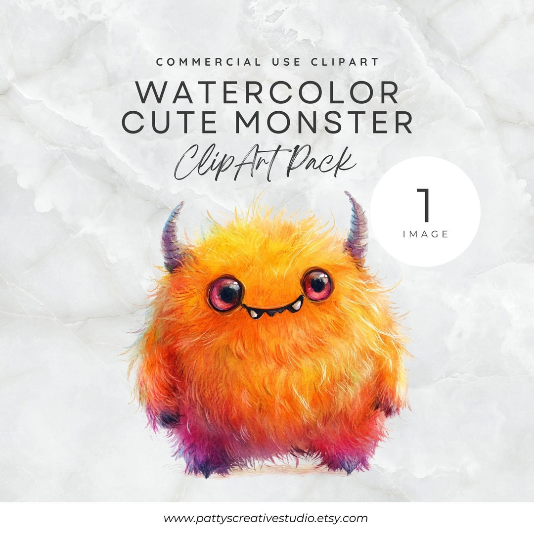 Cute Fuzzy Monster Watercolor Clipart 1 Image Digital Craft Cute Quirky ...