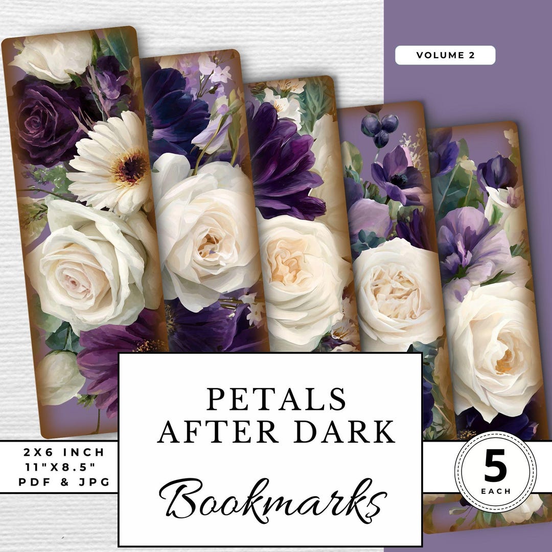 Gothic Purple Floral Bookmarks Printable Set of 5 Petals After Dark ...