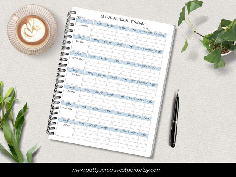 Weekly Blood Pressure Tracker BP Log Blood Pressure Chart Daily Medical ...