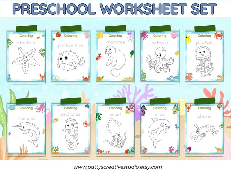 Ocean Under the Sea Preschool Worksheets Printable Toddler Workbook ...