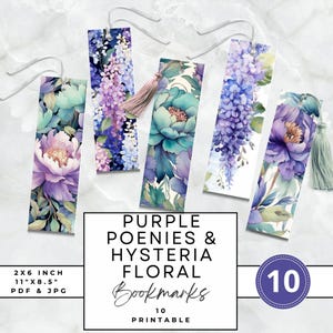 Purple Peonies Hysteria Floral Bookmarks Printable Set of 10 Shades of ...