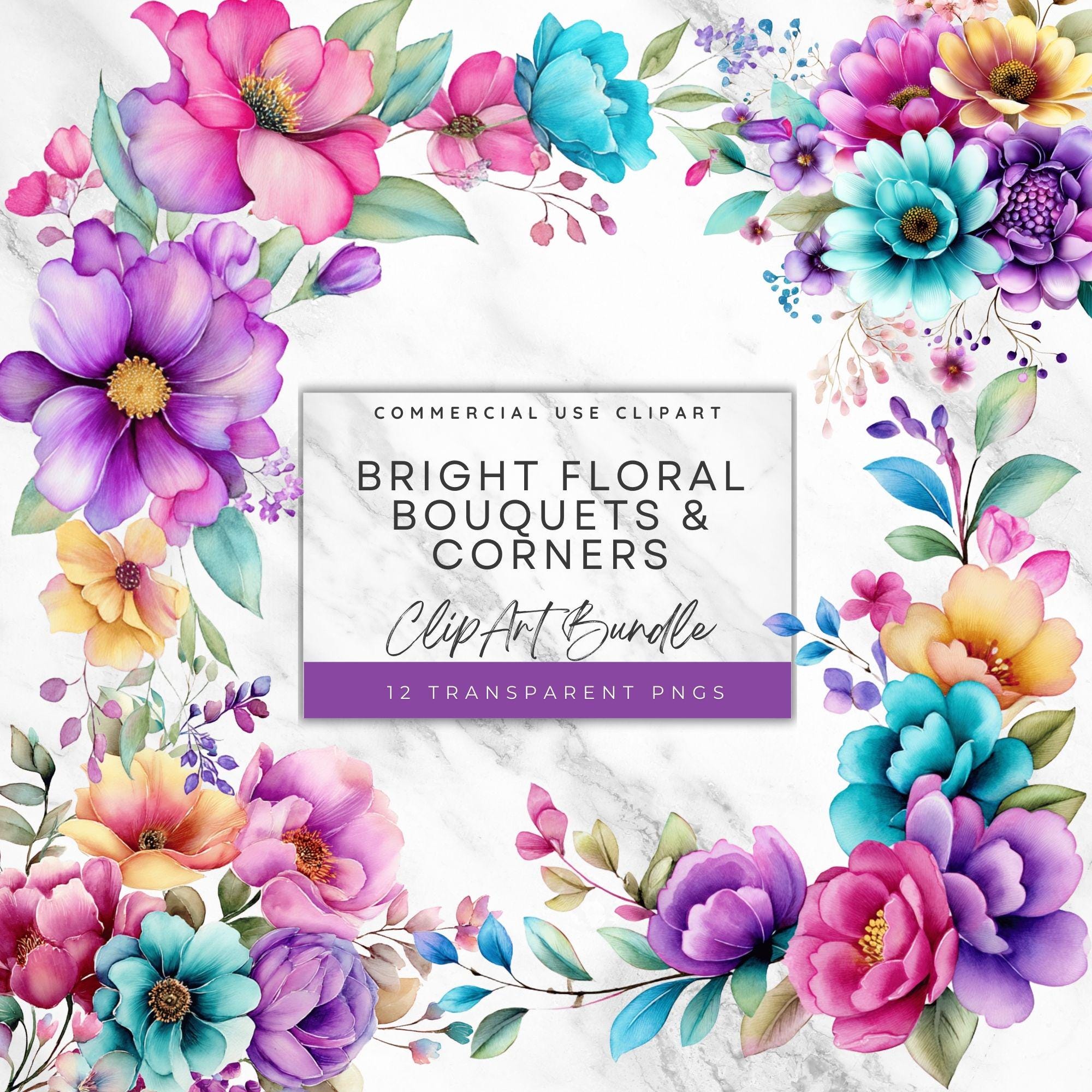 Bright Floral Corner Frame Clipart Bundle Watercolor Bright Flowers ...