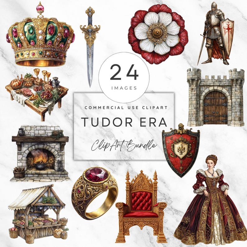 Tudor Era Clipart Bundle Medieval Times Bundle Watercolor Tudor King ...