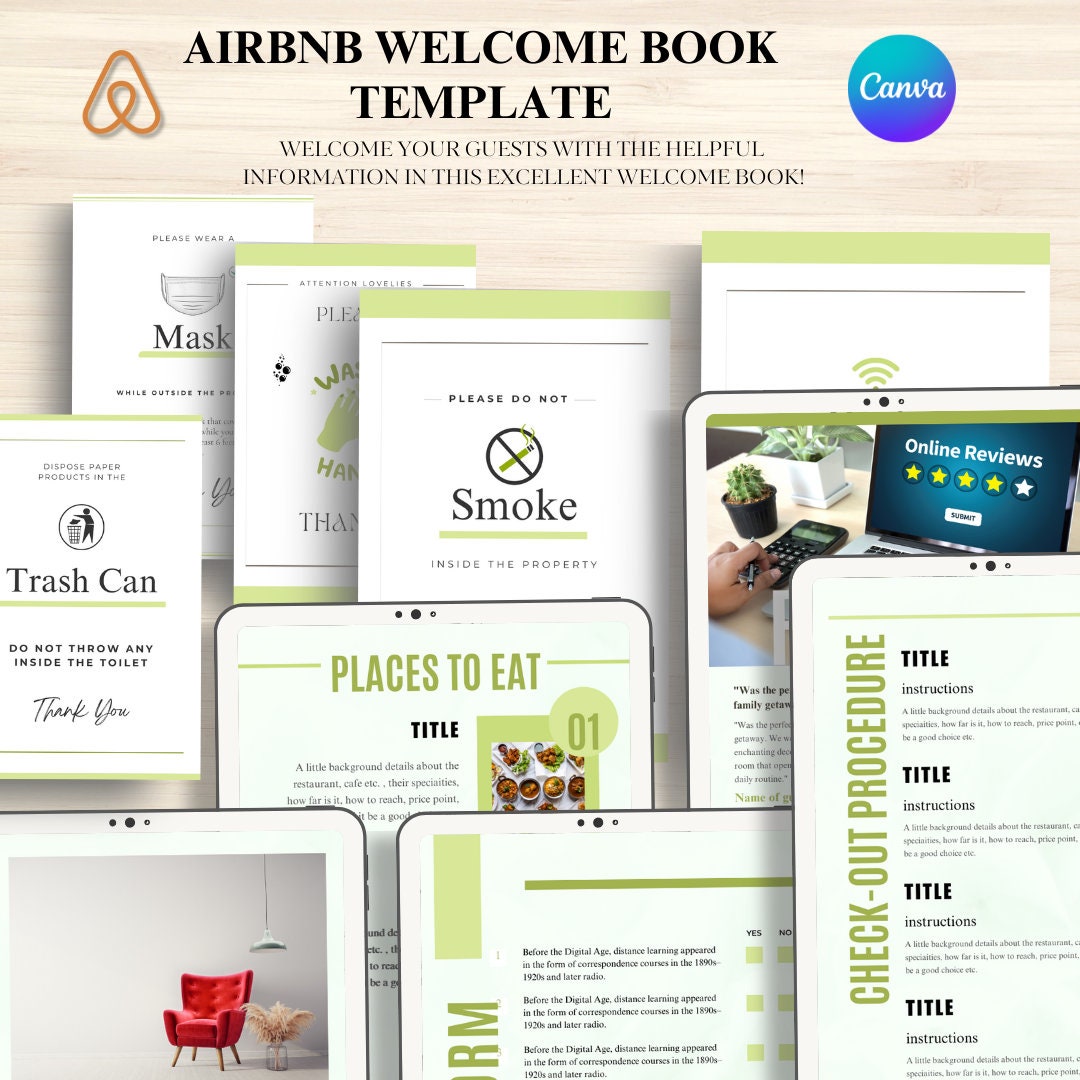 Green Airbnb Welcome Packet, Elegant Airbnb Guest Book, Luxury Rental ...