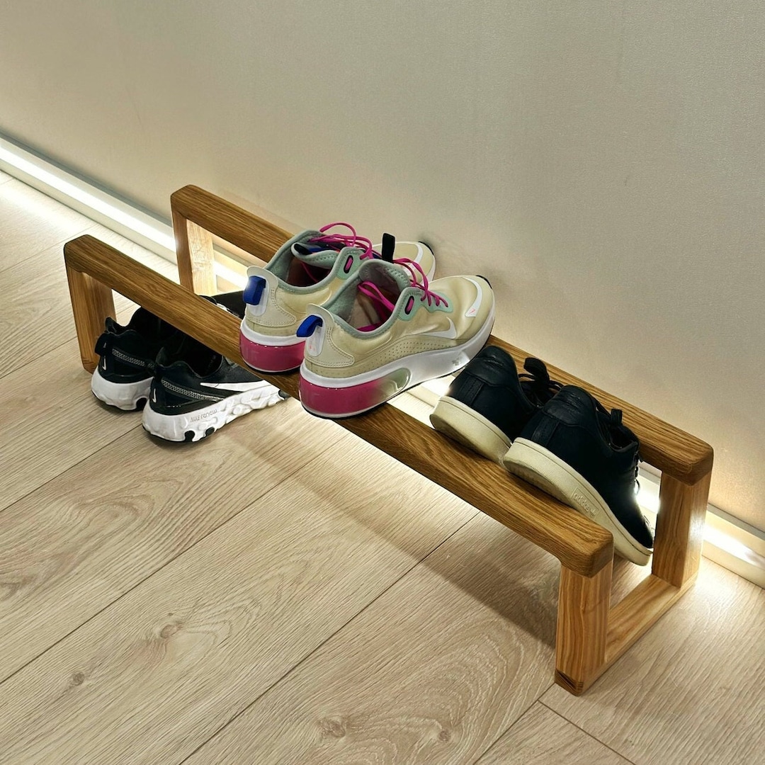 Oak Shoe Rack, Solid Wood Shoe Shelf, Natural Finish, Handmade Shoe ...