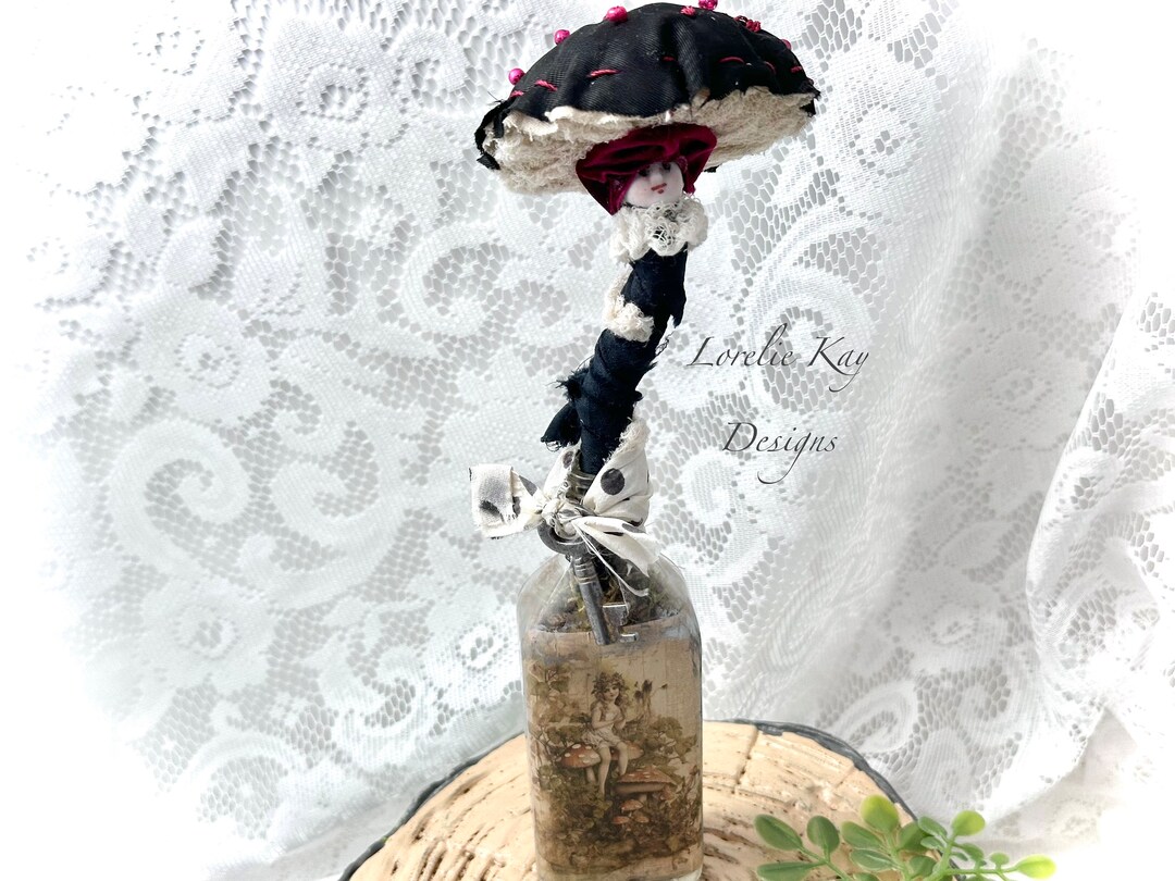 Secret Fairy Garden Mushroom Girl Art Doll Altered Bottle Hand Sewn ...
