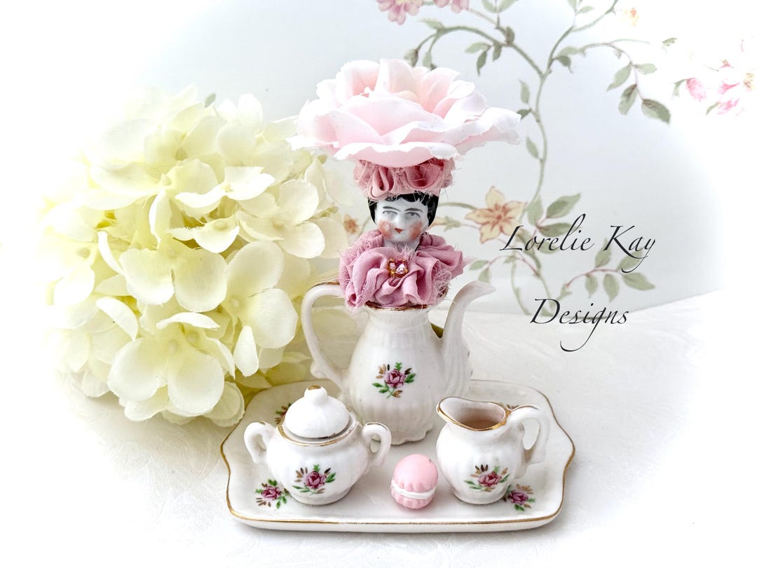 The Dolls Tea Set Miniature Rose Art Doll Tea Set Assemblage Doll's Tea ...
