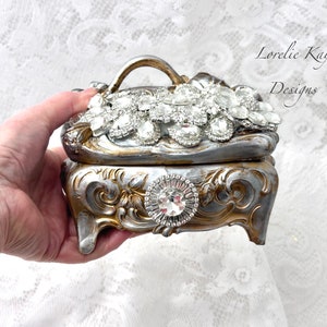 Large Rhinestones Crystal Jewelry Box Elegant Jewelry Casket Assemblage ...