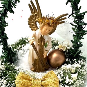Angel Playing Cello Ornament Bottle Brush Wreath Christmas Heirloom ...