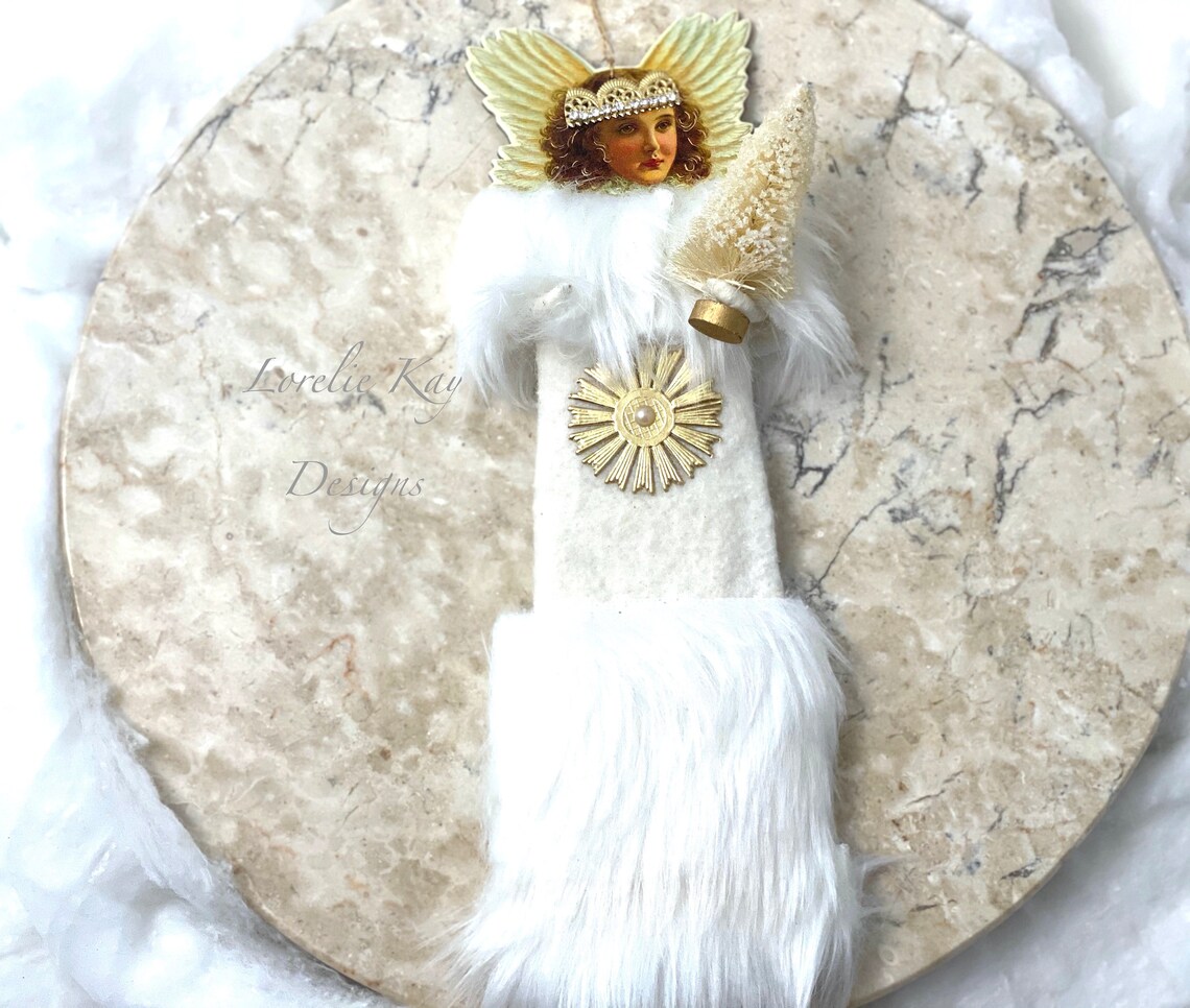 Woodland Angel Spun Cotton Angel Ornament Large Christmas Angel ...