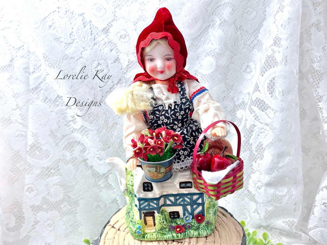 Little Red Riding Hood Tea Pot Art Doll Whimsical Tea Theme Mixed Media ...