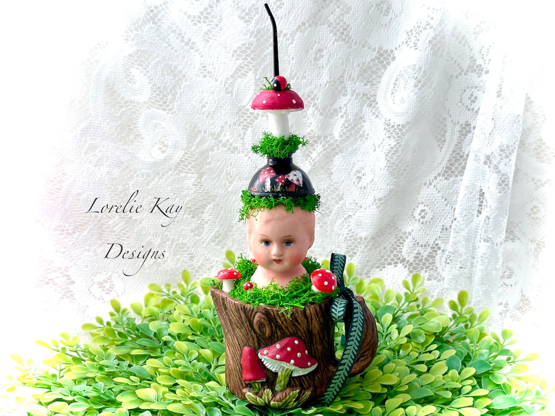 Spun Cotton Mushroom Baby Red Cap Mushroom Miniature Art Doll Sculpture ...