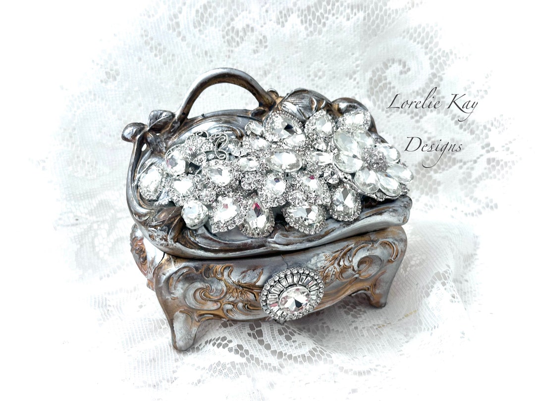Large Rhinestones Crystal Jewelry Box Elegant Jewelry Casket Assemblage ...