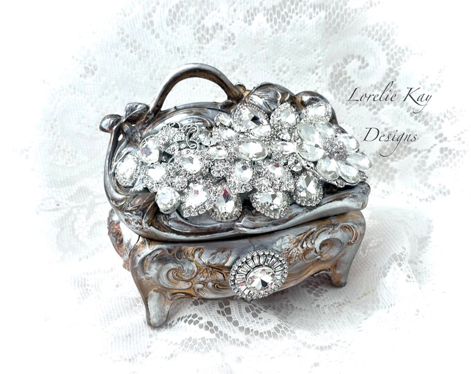 Large Rhinestones Crystal Jewelry Box Elegant Jewelry Casket Assemblage ...