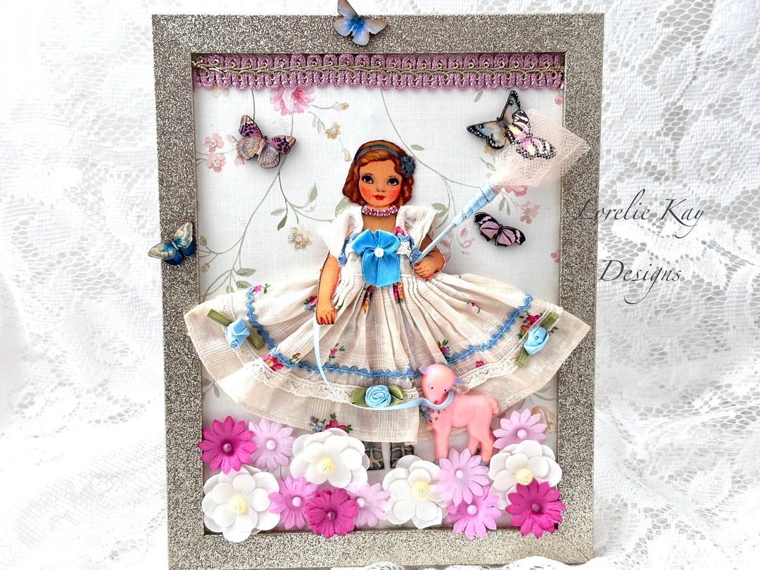 Catching Butterflies Girl Paper Doll Mixed Media Collage Picture Framed ...