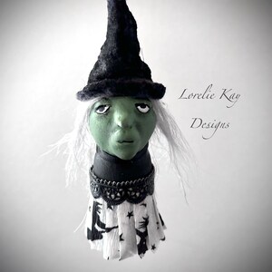 Little Green Witch Peg Doll Ornament Wooden Sculpted One-of-a-kind ...