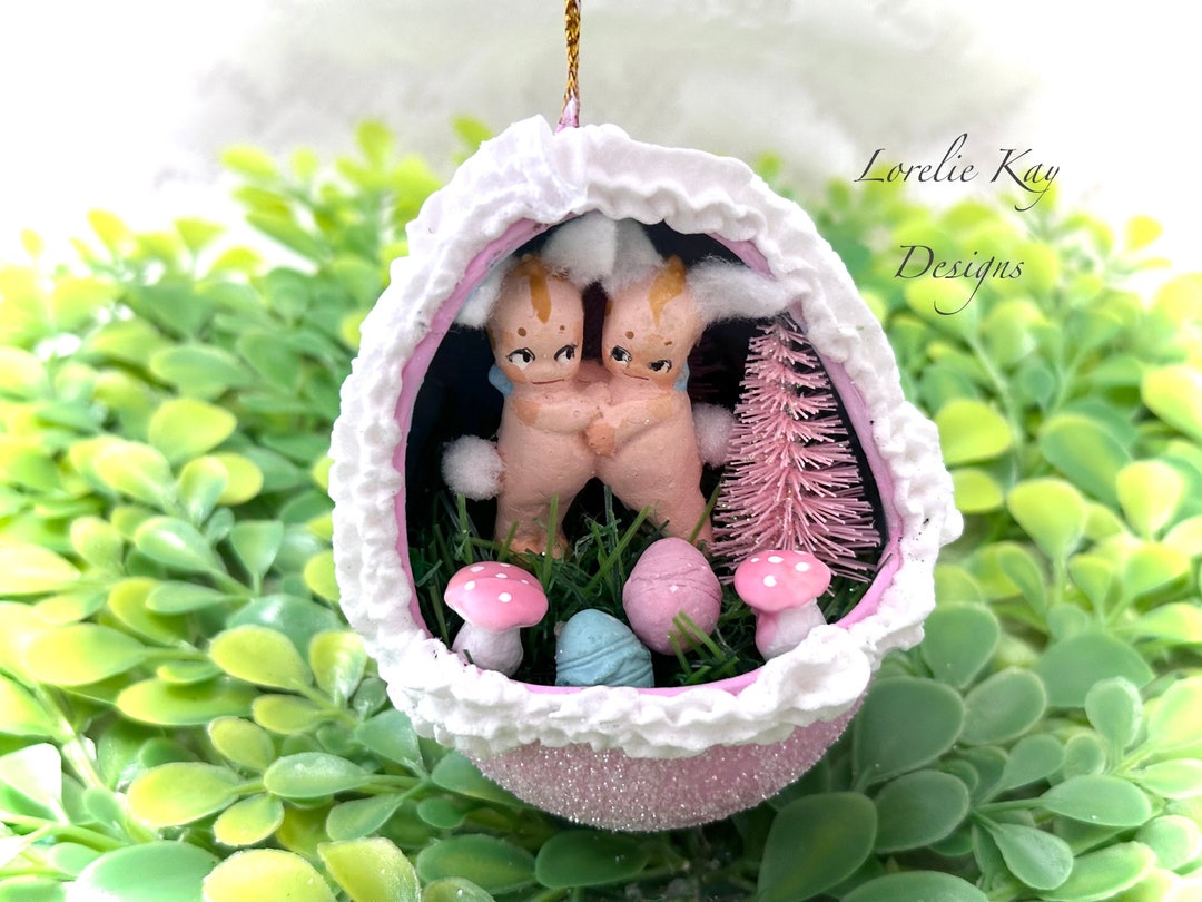 Bunny Love Kewpie Bunnies Vintage Inspired Easter Ornament Decoration ...