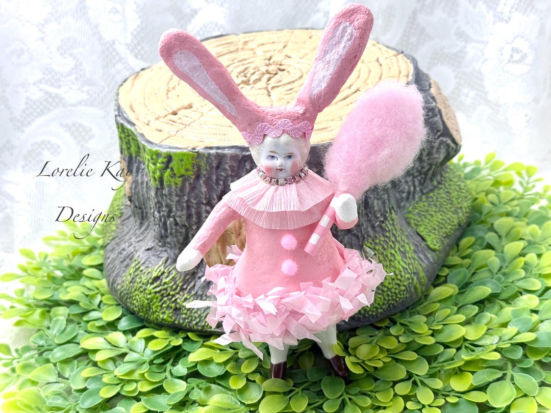 Cotton Candy Bunny Girl Doll Spun Cotton Bunny Rabbit Easter Spring ...
