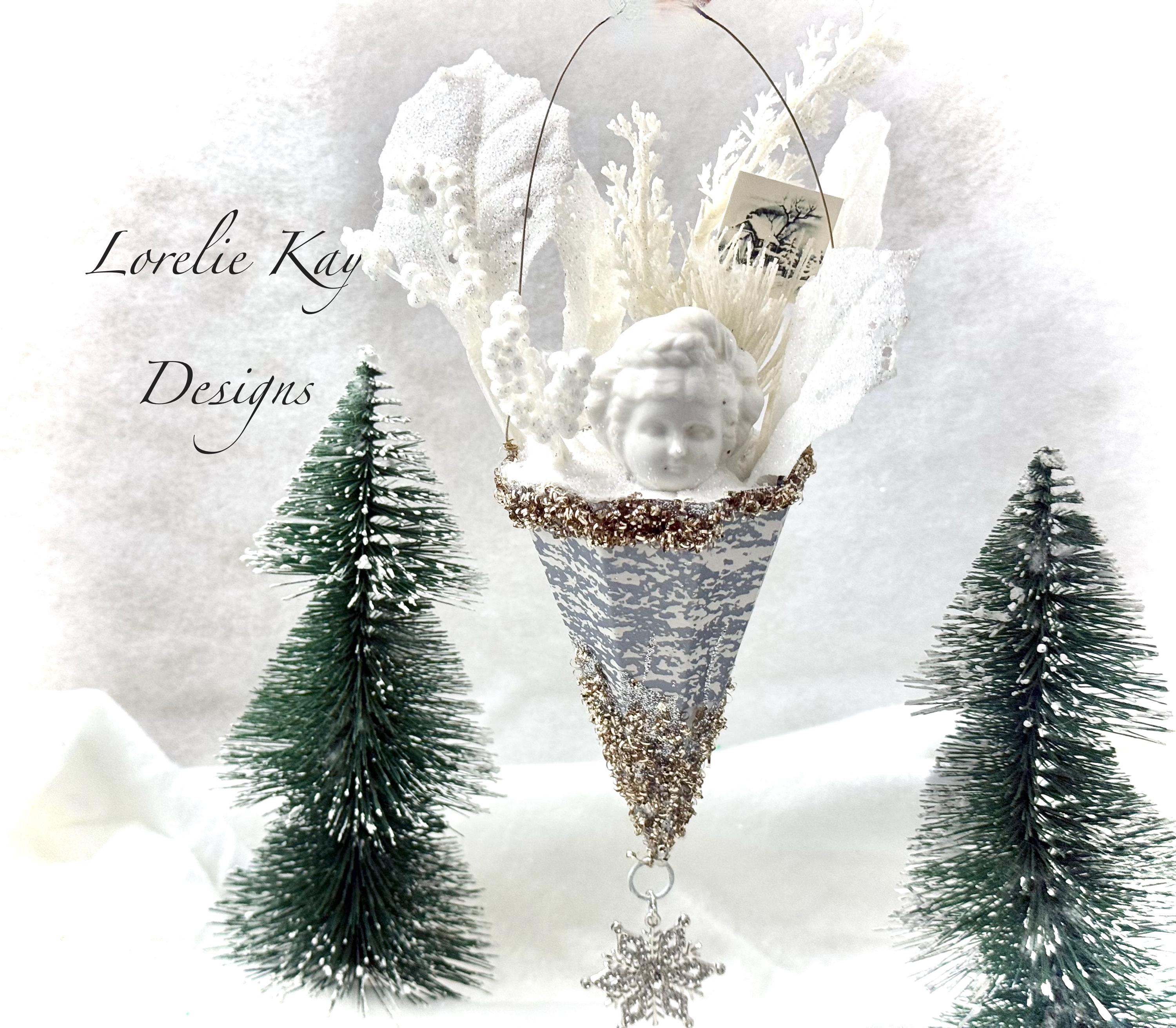 Winter Wonderland Tussie Mussie Doll Ornament Christmas Cone Feather ...