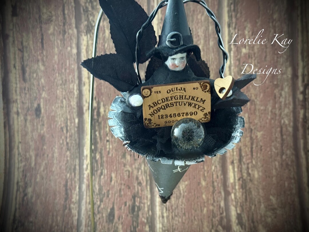 Fortune Teller Witch Tussie Mussie Ornament Spun Cotton Doll Halloween ...