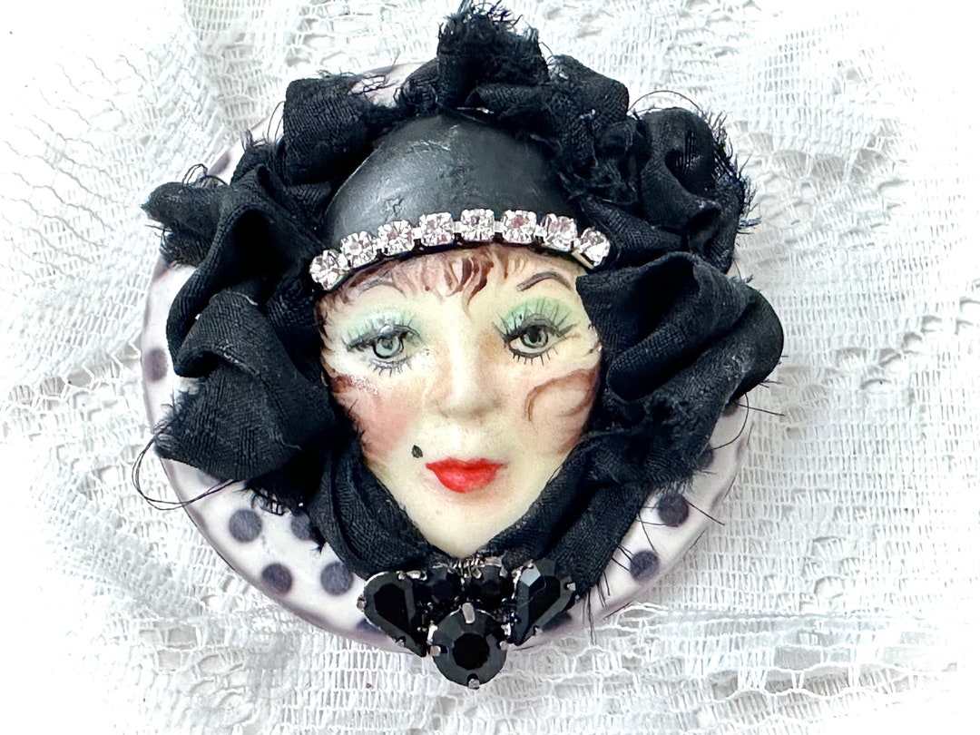 Flapper Girl Doll Brooch Glamour Girls Pin Assemblage Retro Style ...