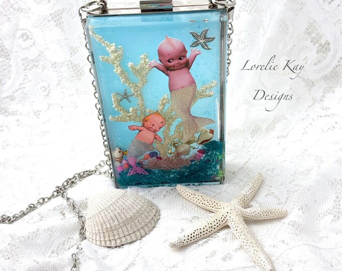 Kewpie Mermaids Acrylic Resin Handbag Clutch Purse Art Purse One-of-a ...