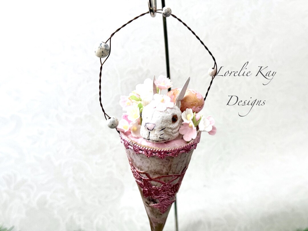 Shabby Pink Bunny Tussie Mussie Ornament Spring Easter Door Hanger ...