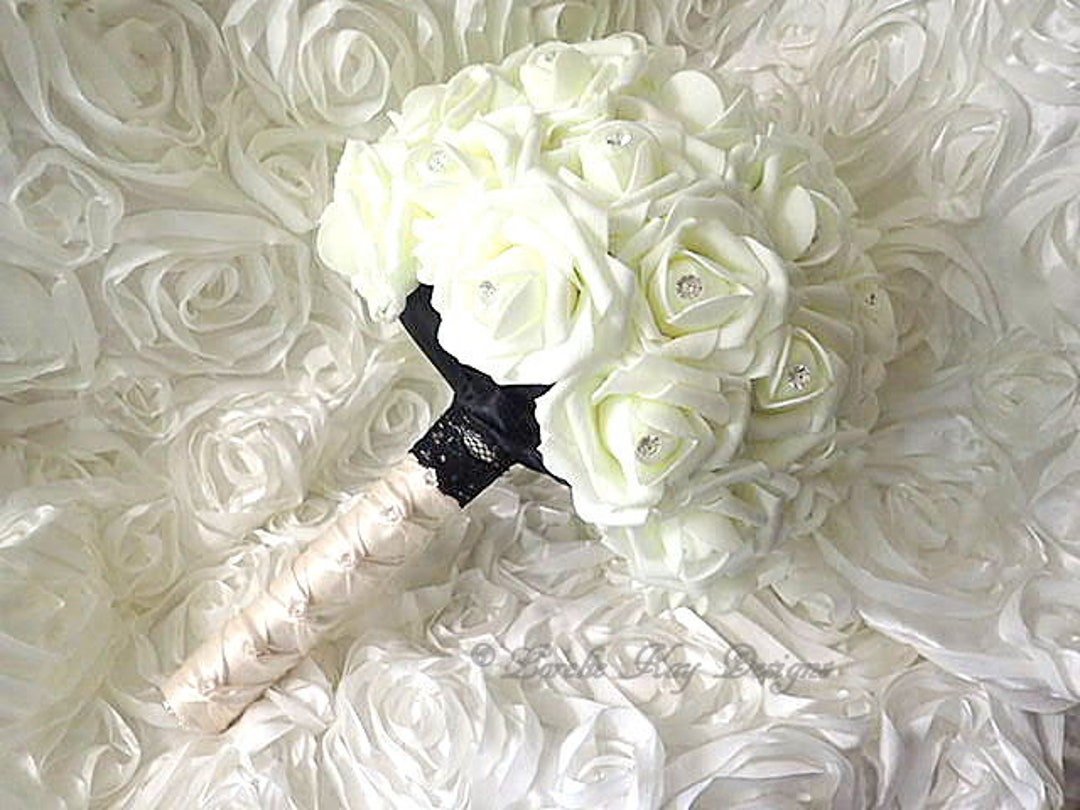 Cream Roses Wedding Bouquet One-of-a-kind Black Cream Bridal Bouquet ...