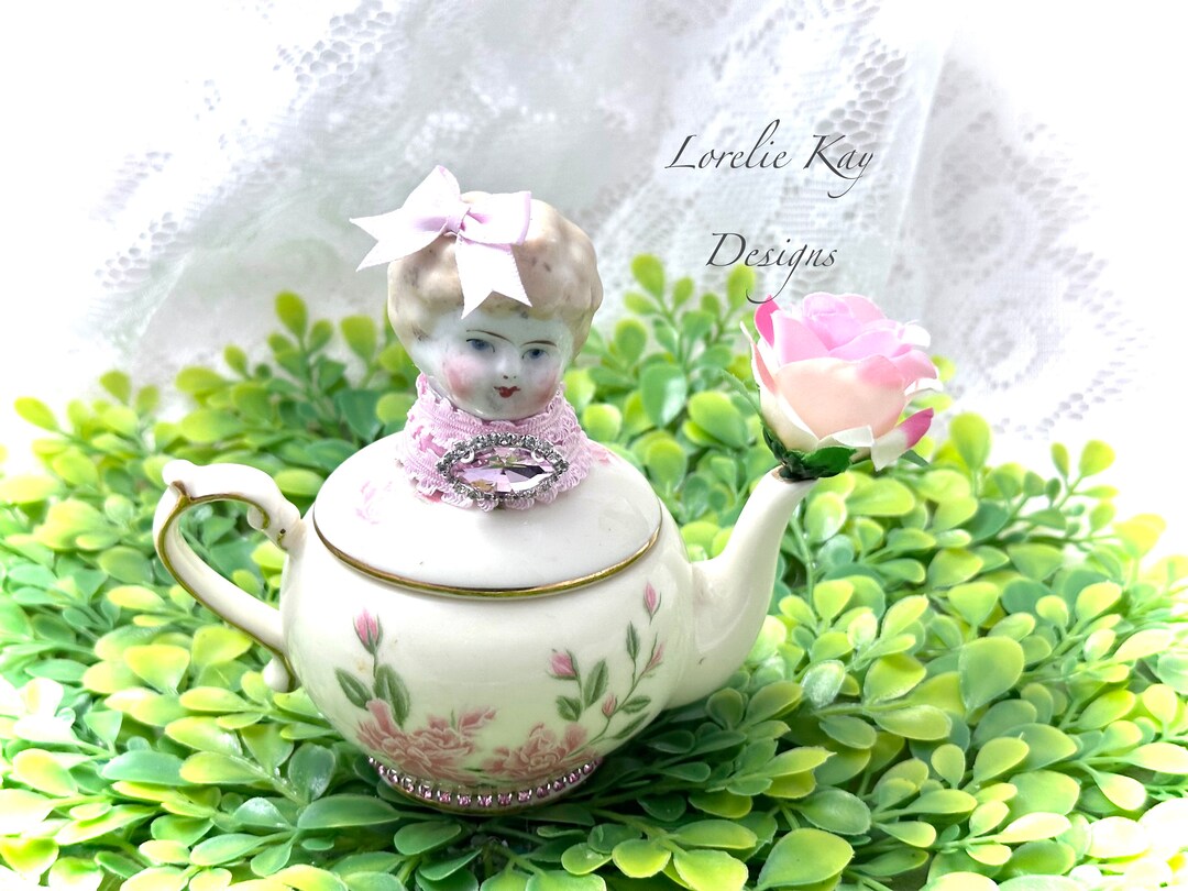Miniature Pink Roses Teapot Doll Box Sugar Bowl Art Doll Lorelie Kay ...
