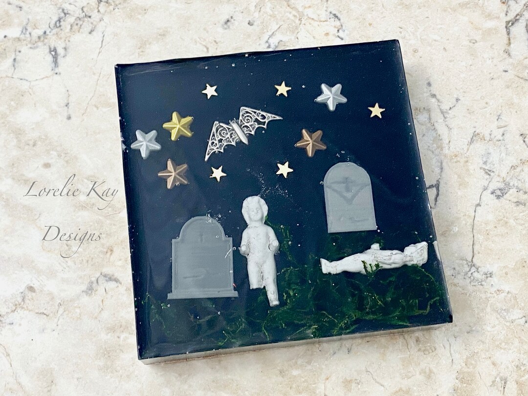The Graveyard Frozen Charlotte Trivet Coaster Spooky Cemetery Halloween ...