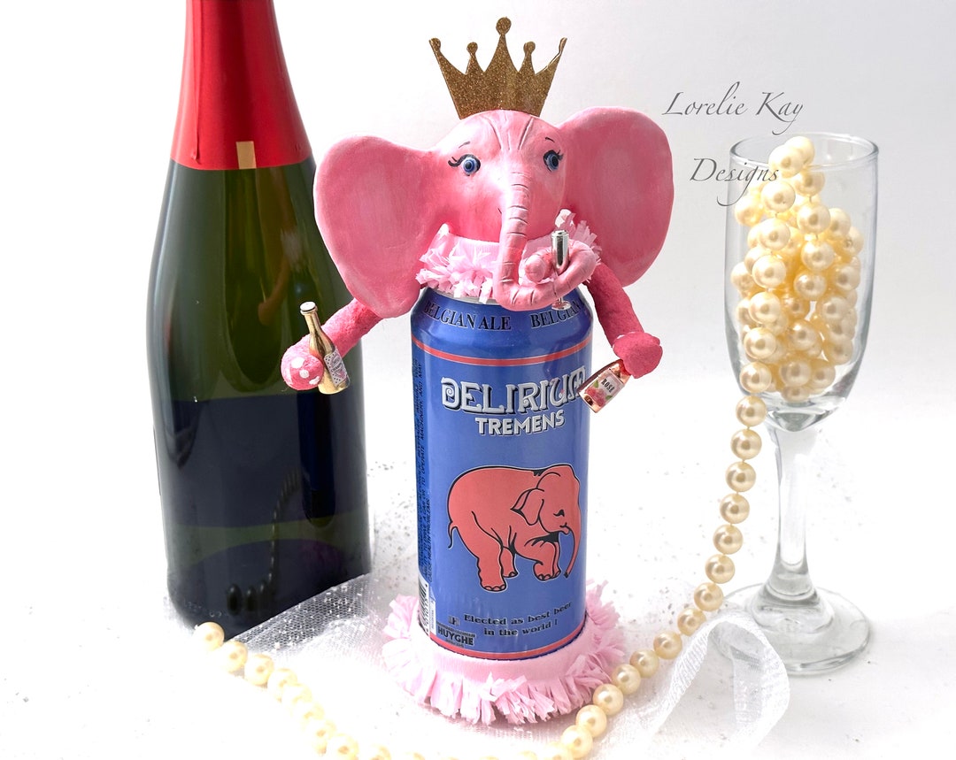 Tipsy Pink Elephant Spun Cotton & Clay Art Doll Sculpture Assemblage ...