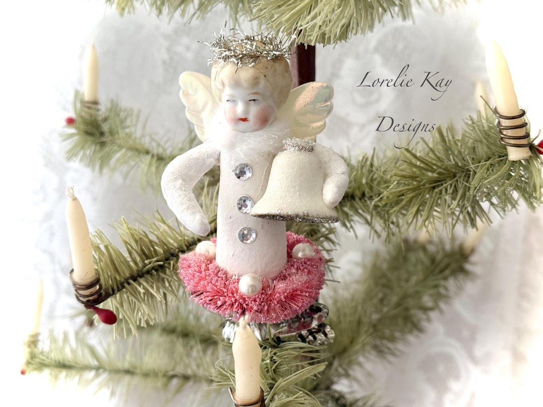 Christmas Angel Tree Clip Feather Tree Candle Clip Doll OOAK Doll ...