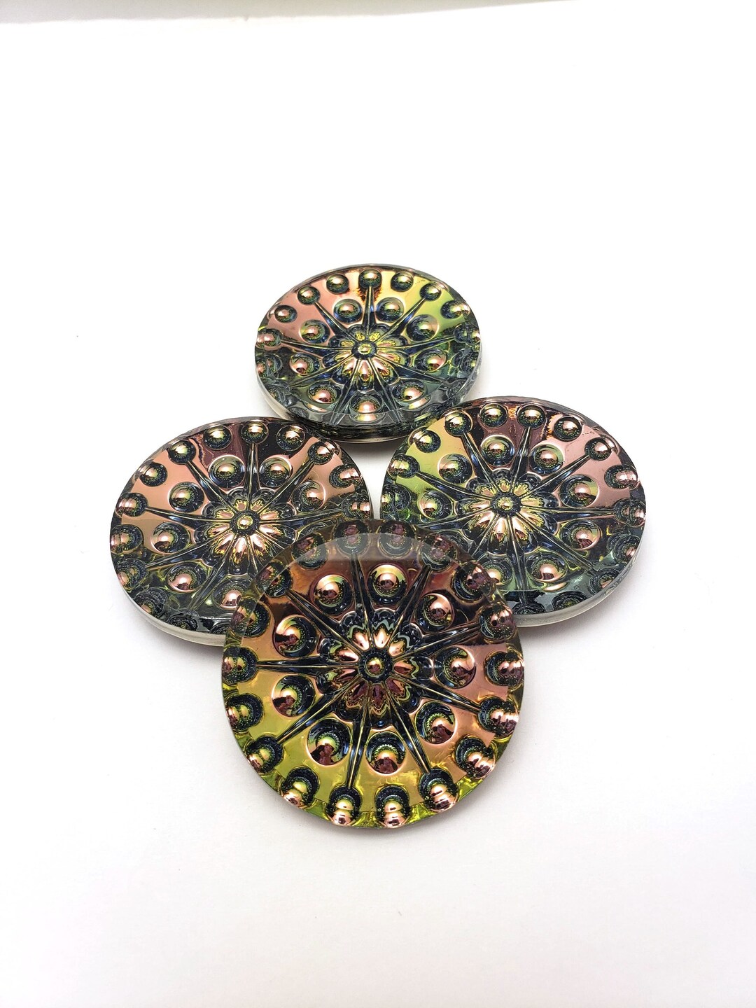 ONE (1) Pressed Glass Rosette Round Doublet Rivoli Cabochon Cab Tabac ...