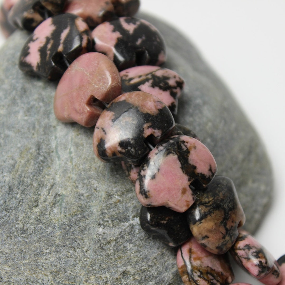Six RARE Pink Rhyolite Zuni Style Bear Fetish Beads Sparkling Black ...