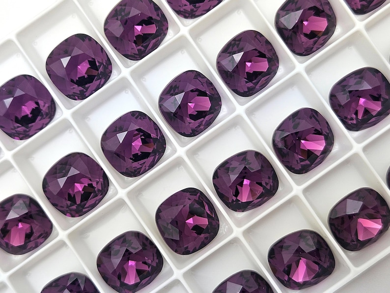 Four (4) Austrian Crystal Fancy Square Stone 4470 Amethyst Purple Rare ...