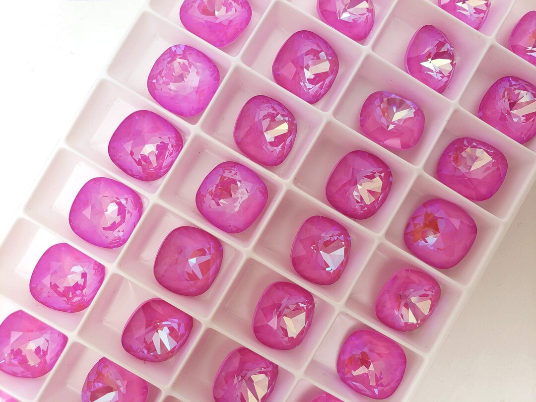 Four (4) Austrian Crystal Fancy Square Stone 4470 Ultra Orchid Pink AB ...