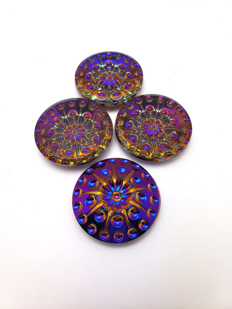 ONE (1) Pressed Glass Rosette Round Doublet Rivoli Cabochon Cab Volcano ...