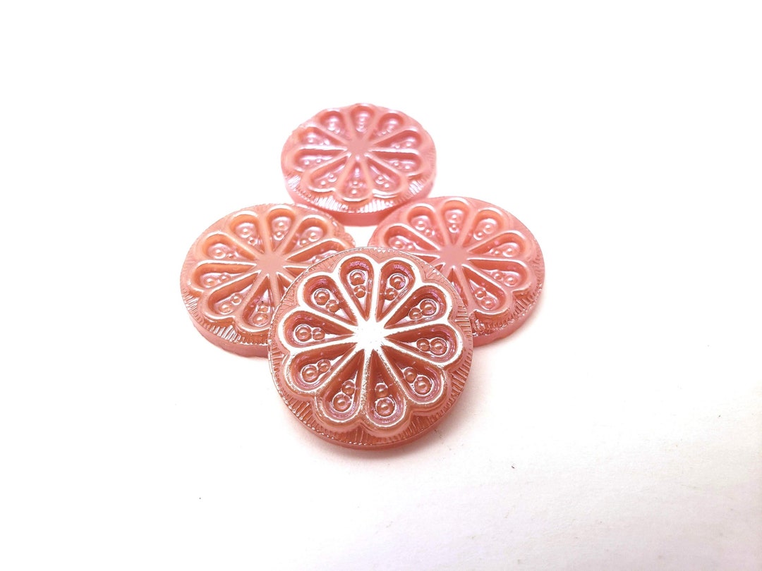 ONE (1) Pressed Glass Citrus Flower Cabochon Cab Rose Silk Pink Blush ...