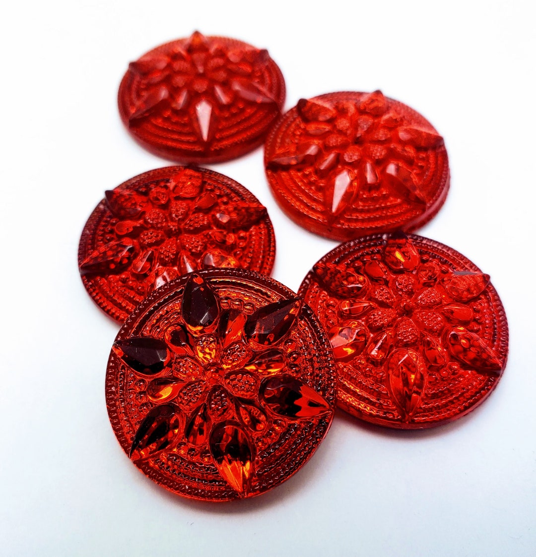 True Red German Glass Compass Rose Cabachon Cab 22.5mm 18mm Lt Light ...