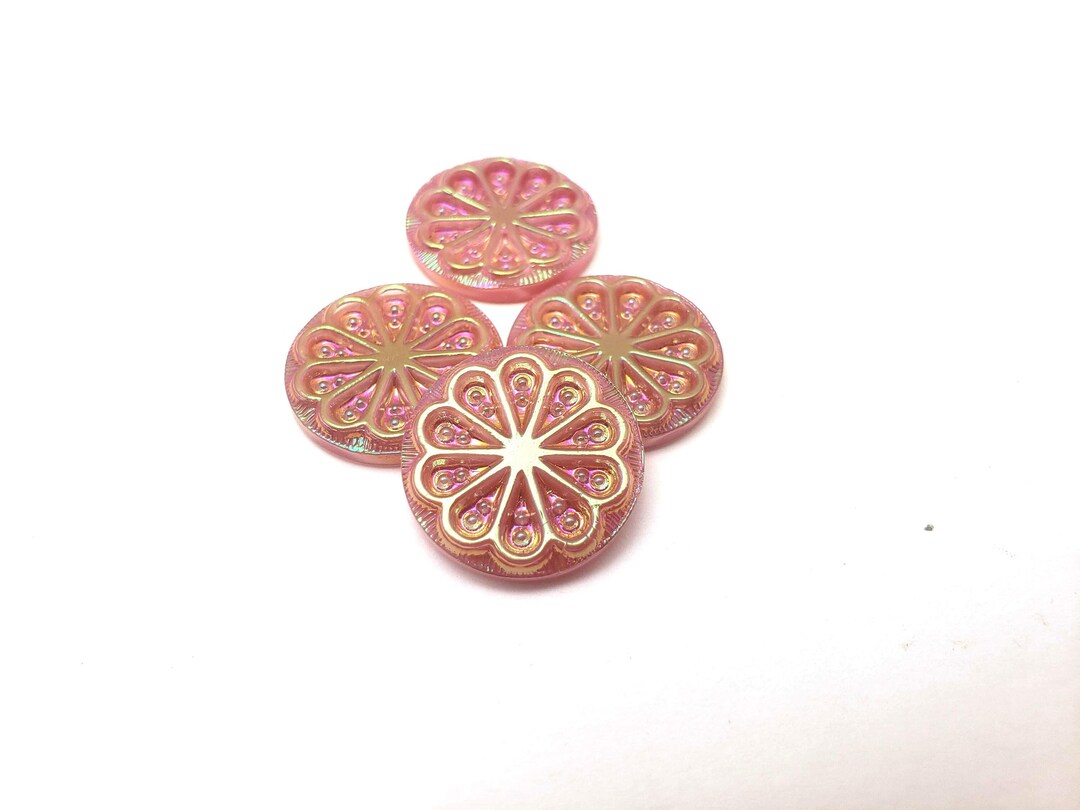 ONE (1) Pressed Glass Citrus Flower Cabochon Cab Rose Silk Glimmer Pink ...