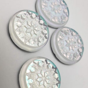 TWO (2) Pressed Glass Snowflake Compass Rose Cabochon Cab Aurora ...