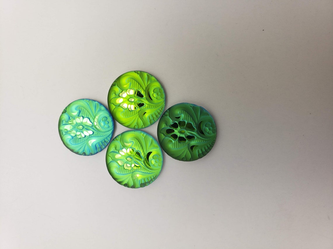 ONE 1 Pressed Glass Brocade Flower Cabochon Cab Green Sphinx - Etsy