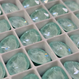 Four (4) Austrian Crystal Fancy Square Stone 4470 Soft Mint Ignite ...