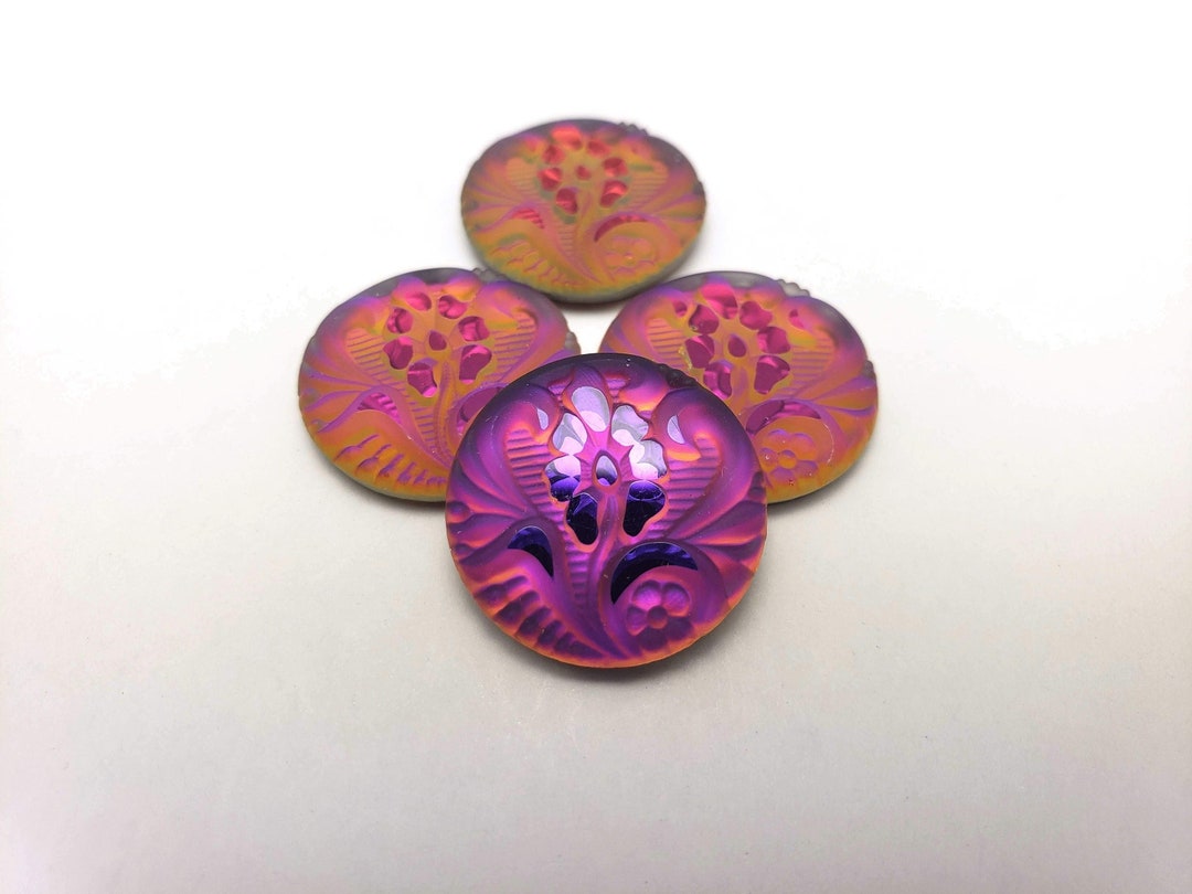 ONE (1) Pressed Glass Brocade Flower Cabochon Cab Pink Volcano Rare ...