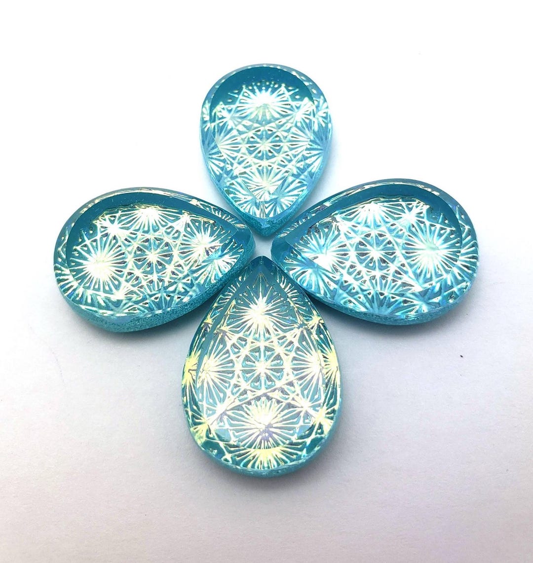 ONE (1) Pressed Glass Spider Web Kaleidoscope Cabochon Cab Ultra ...