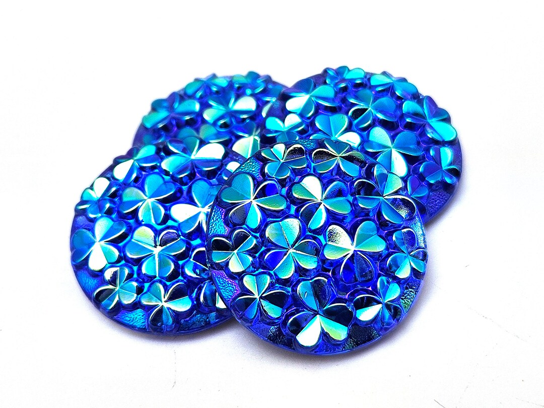 Cobalt Blue AB German Glass Clover Leaf Cabachon Cab 27mm 22.5mm 18mm ...