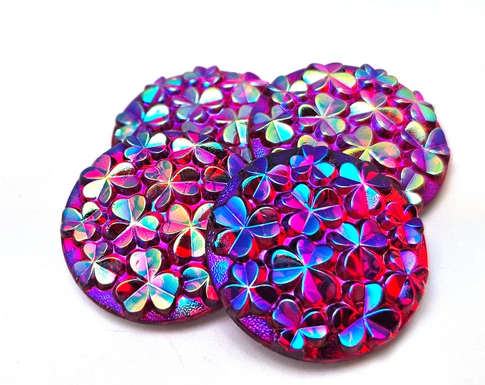 Fuchsia Pink AB German Glass Clover Leaf Cabachon Cab 27mm 22.5mm 18mm ...