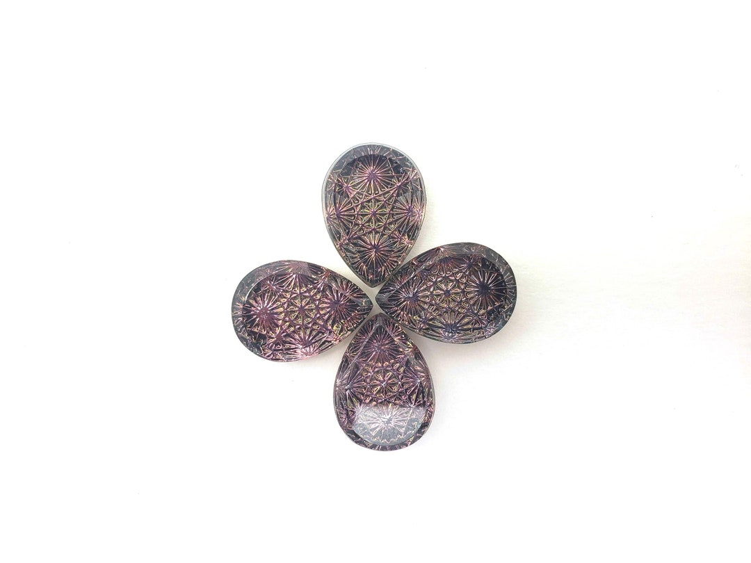 ONE (1) Pressed Glass Spider Web Kaleidoscope Cabochon Tabac Brown Pink ...