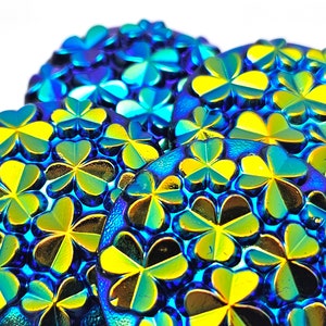 ONE (1) Jet Rainbow AB German Glass Clover Leaf Cabochon Cab 27mm 22 ...
